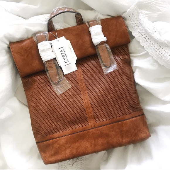 Bags | Laser Cut Brown Faux Leather Backpack | Poshmark